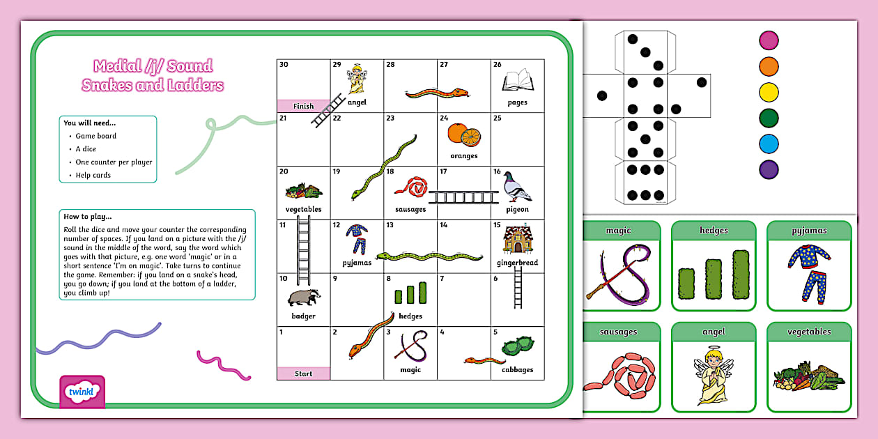 Medial /j/ Sound Snakes and Ladders (teacher made) - Twinkl