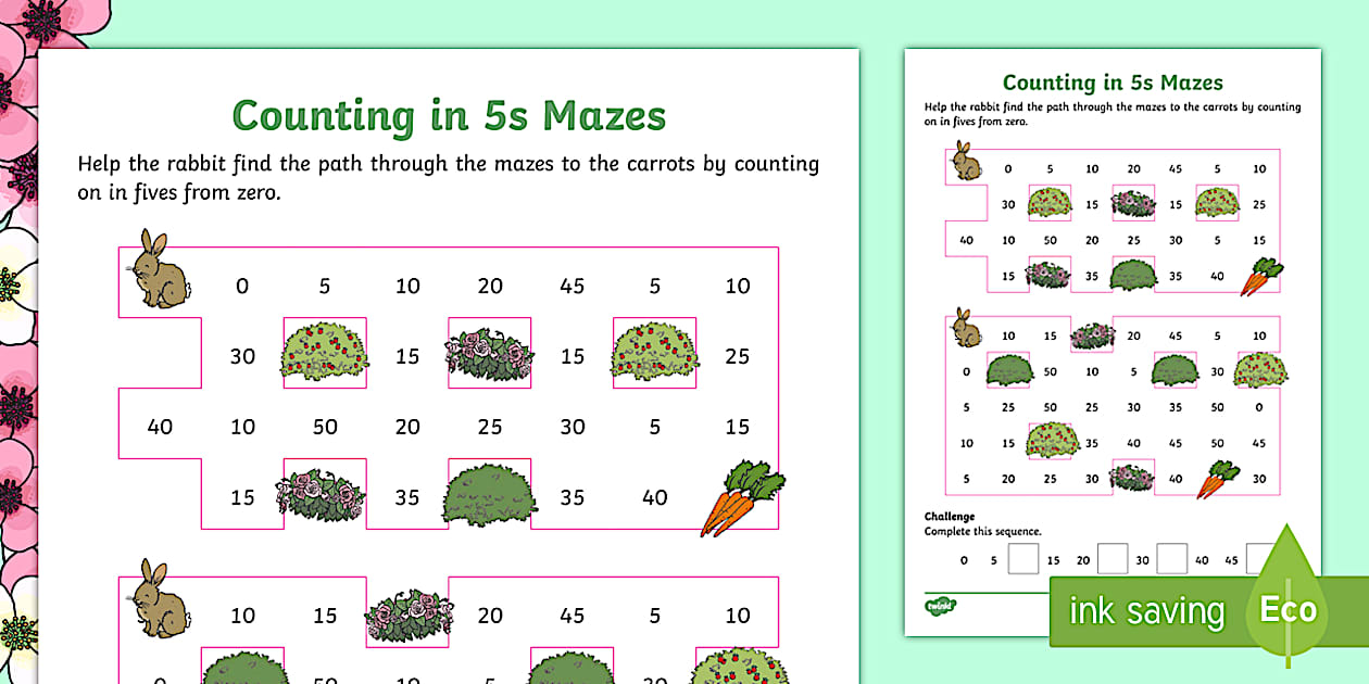 Spring-Themed Counting in 5s Maze Worksheet - Twinkl