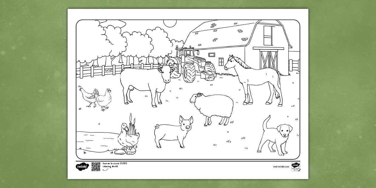 Farm Animals Montage Colouring Page (teacher made) - Twinkl