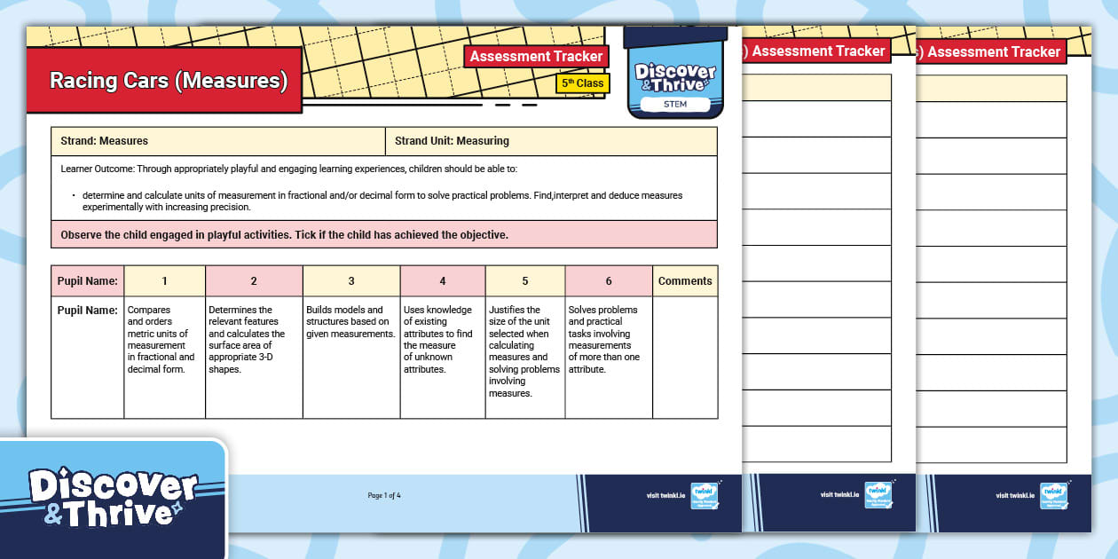 Racing Cars Measures Assessment Tracker (teacher made)