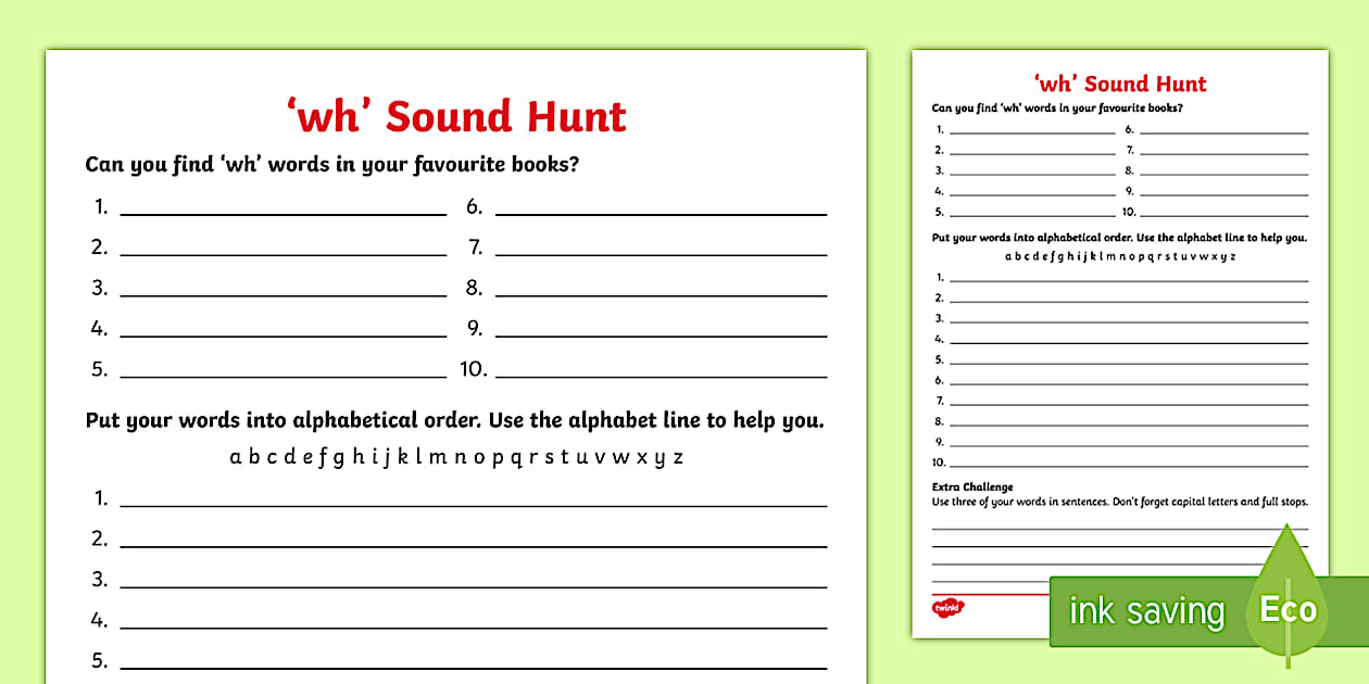 'wh' Sound Hunt Worksheet (Hecho por educadores) - Twinkl
