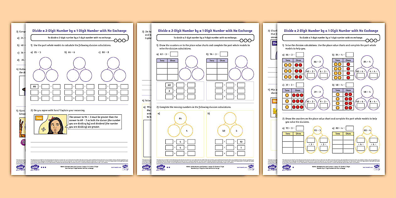 👉 Divide a 2-Digit Number by a 1-Digit Number with No Exchange Maths