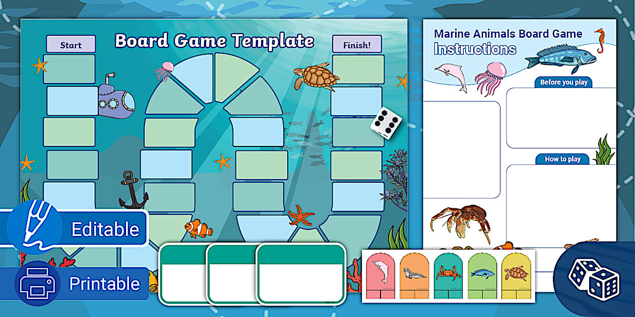 Under the Sea DIY Board Game Template for Earth Day Activity