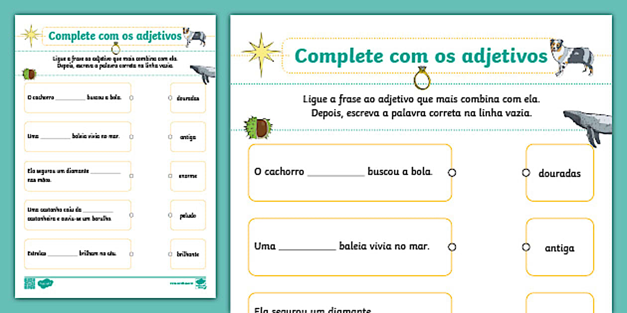 Complete com os adjetivos - Folha de atividade - Twinkl