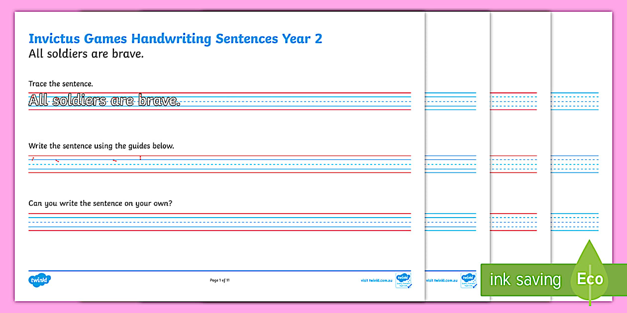 NSW Invictus Games Year 2 Handwriting Practice Worksheets