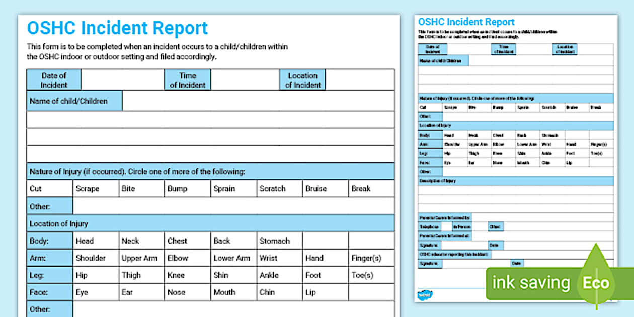 OSHC Incident Form Editable Proforma (teacher made) - Twinkl