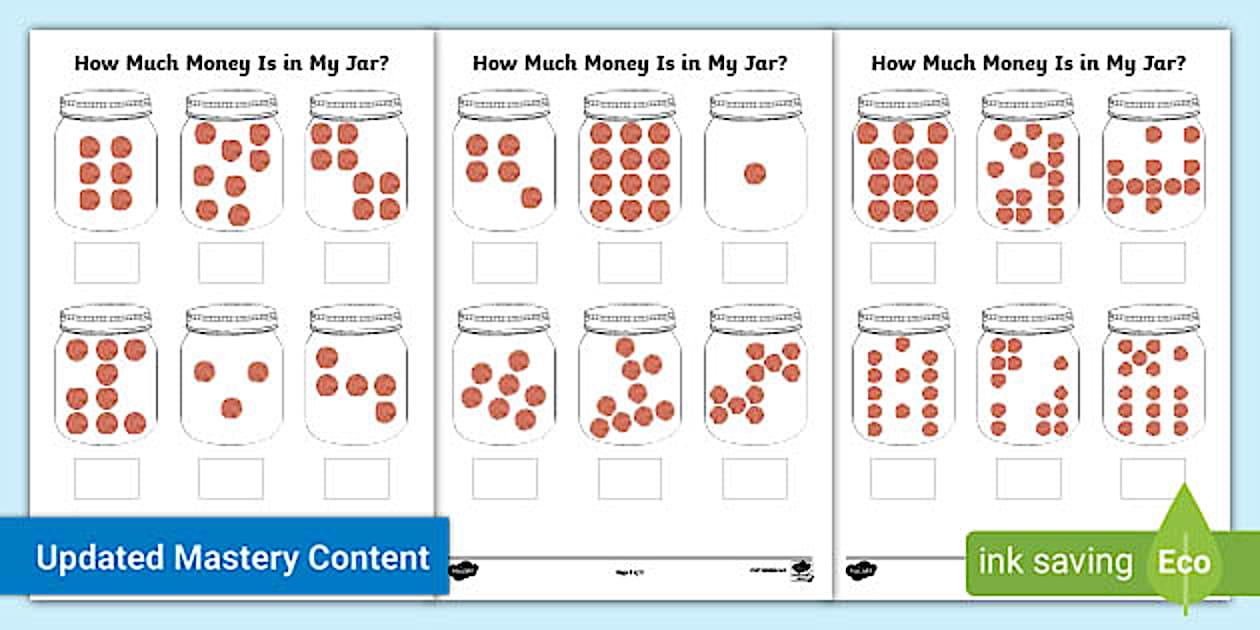 Black and White How Much Money Is in My Jar? Subitising Worksheets