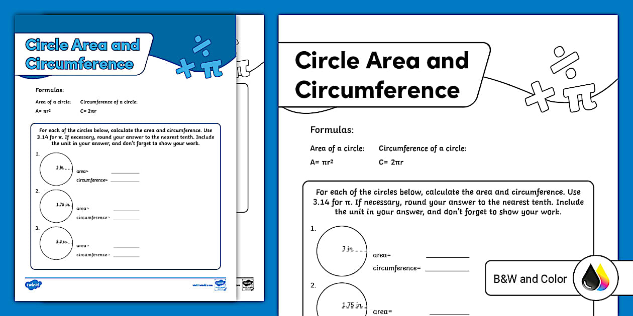 Seventh Grade Circle Area and Circumference Worksheet