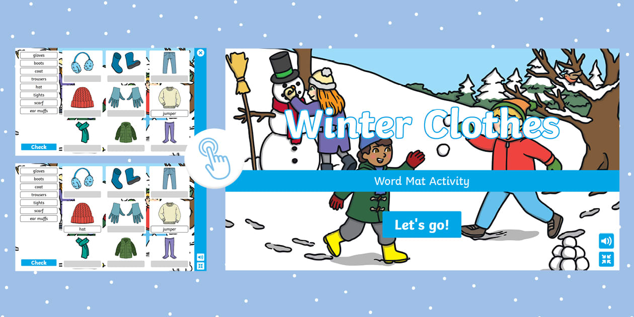 Winter Clothes Interactive Word Mat Activity - KS1 - Twinkl