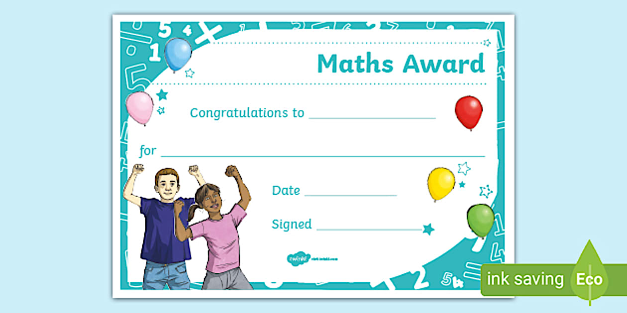 Printable Maths Certificate (teacher made) - Twinkl