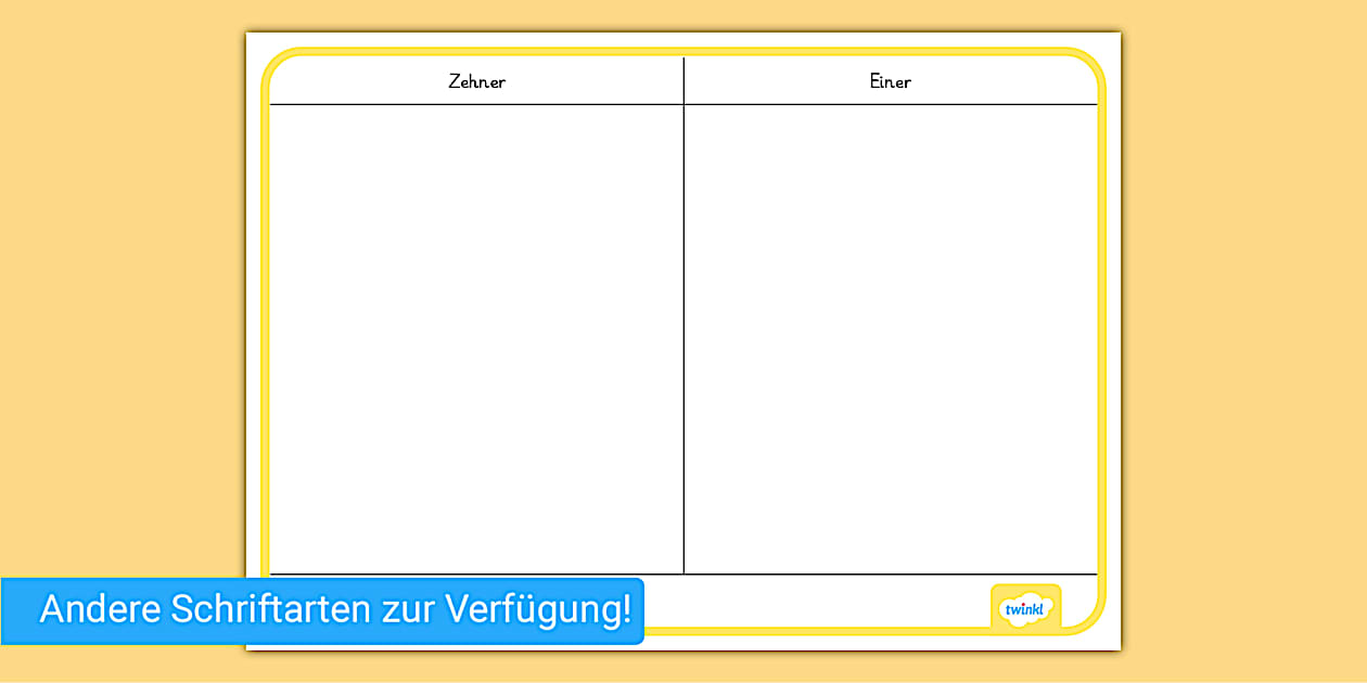 Zehner und Einer Stellenwert-Tabelle