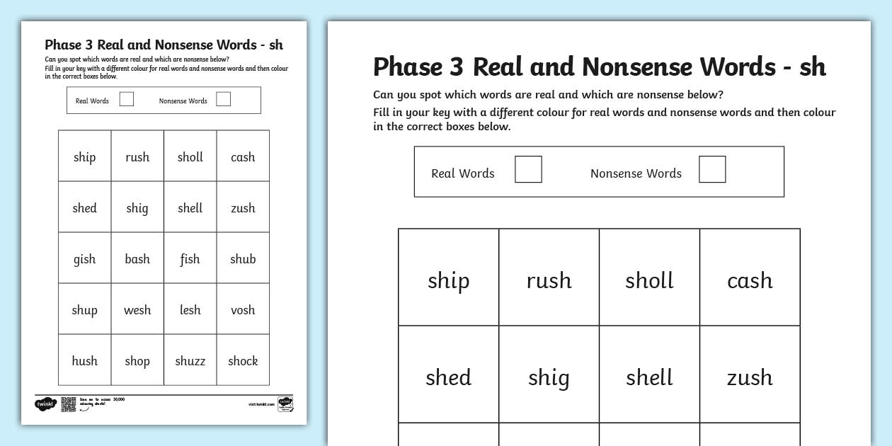 Phase 3 sh Colour by Phoneme Real and Nonsense Words Worksheet / Worksheet