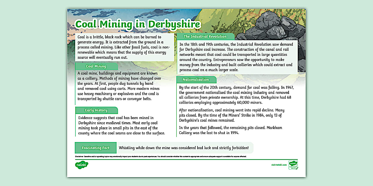 Coal Mining in Derbyshire Fact File - KS2 (teacher made)