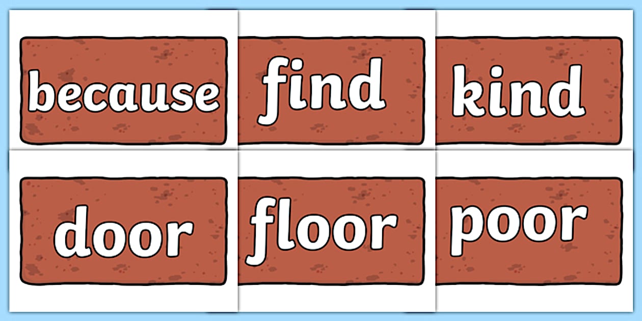Cursive Year 2 Common Exception Words on Brown Bricks