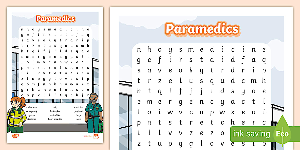 Paramedics Word Search - KS1 - People Who Help Us - Twinkl