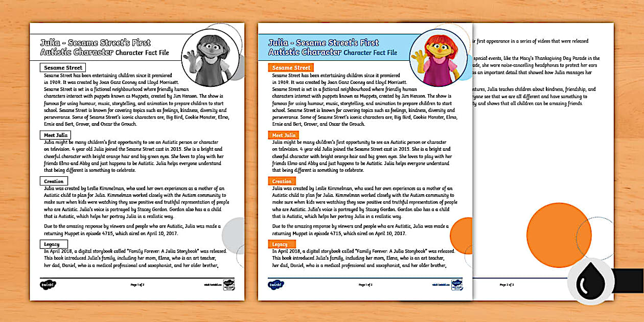 Julia - Sesame Street's First Autistic Muppet Fact - Twinkl