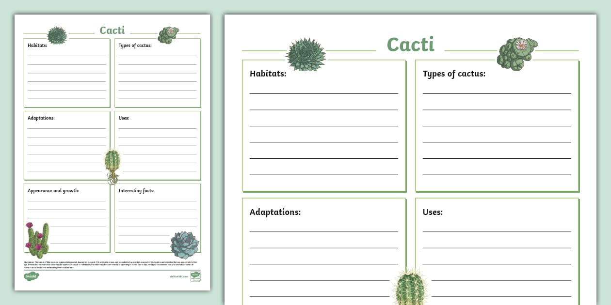Cacti Fact File Template (teacher made) - Twinkl