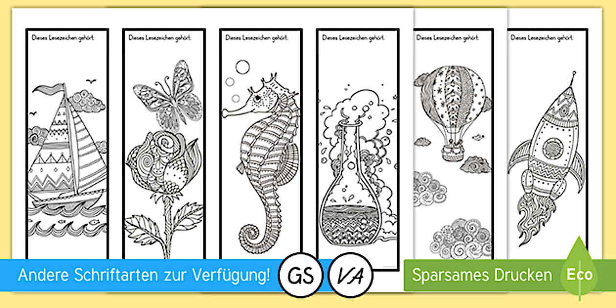 Lesezeichen zum Ausmalen (teacher made) - Twinkl