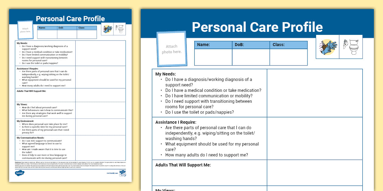 Personal Care Profile (l'enseignant a fait) - Twinkl