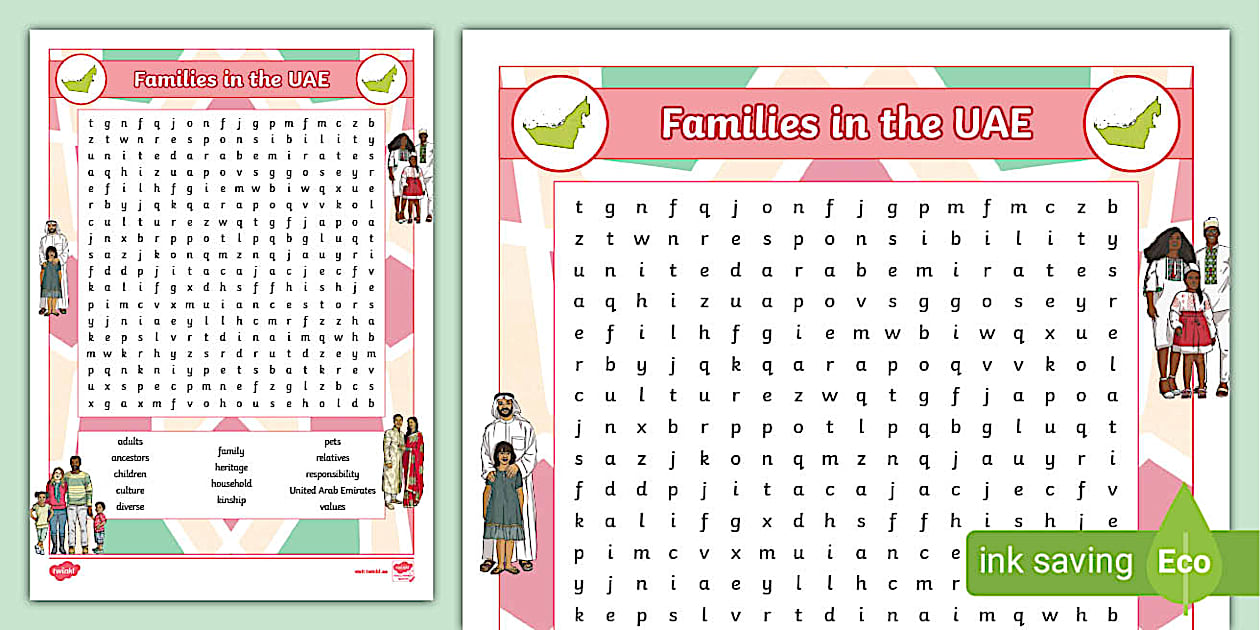 Families in the UAE - Word Find (Teacher-Made) - Twinkl