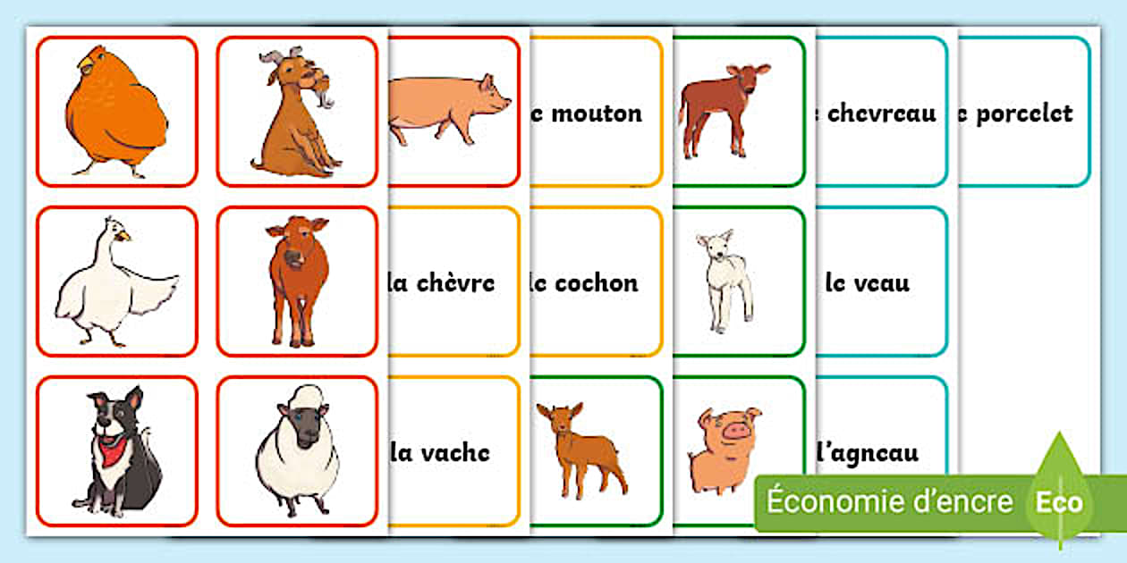 Cartes pour jeu de paires : Les animaux de la ferme - Twinkl