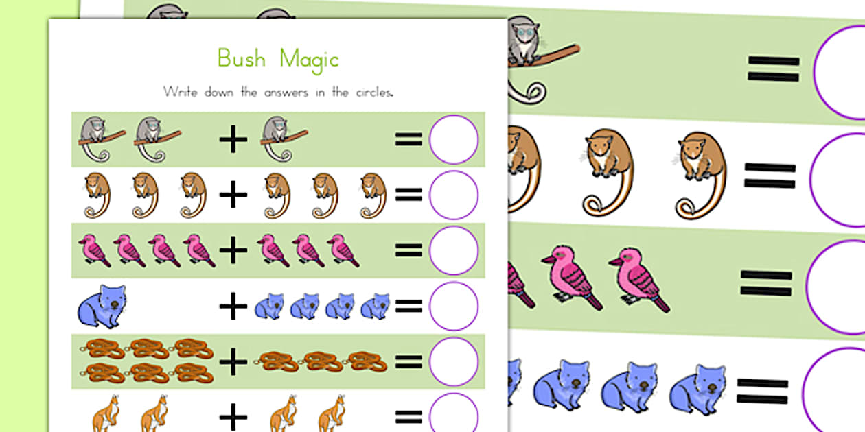 Black and White Bush Magic Up to 10 Addition Sheet - Twinkl