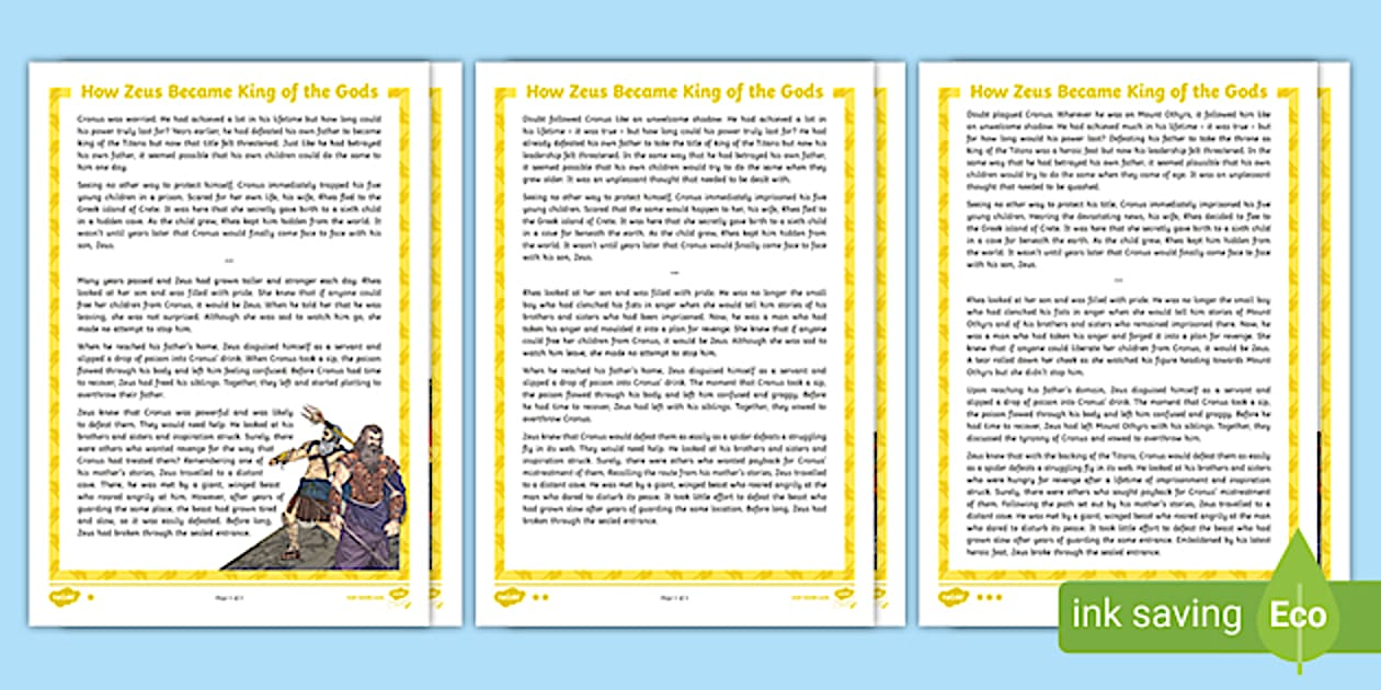 UKS2 Mythical Stories from Different Cultures: How Zeus Became King of the