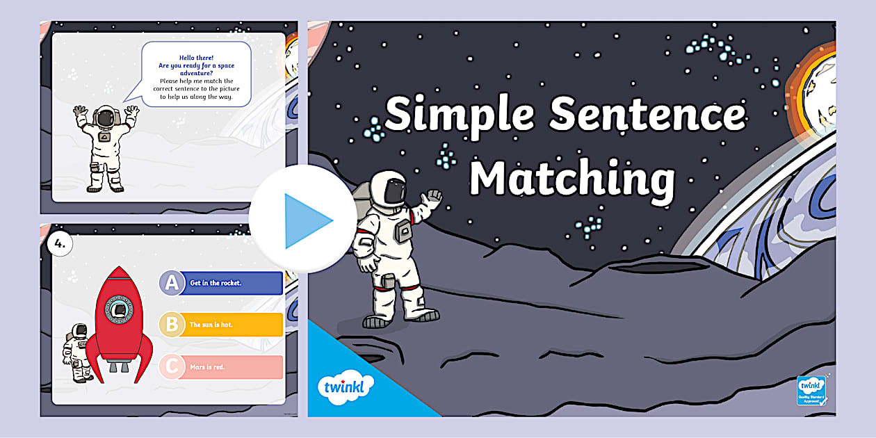 Space-Themed Simple Sentence Matching PowerPoint - Twinkl
