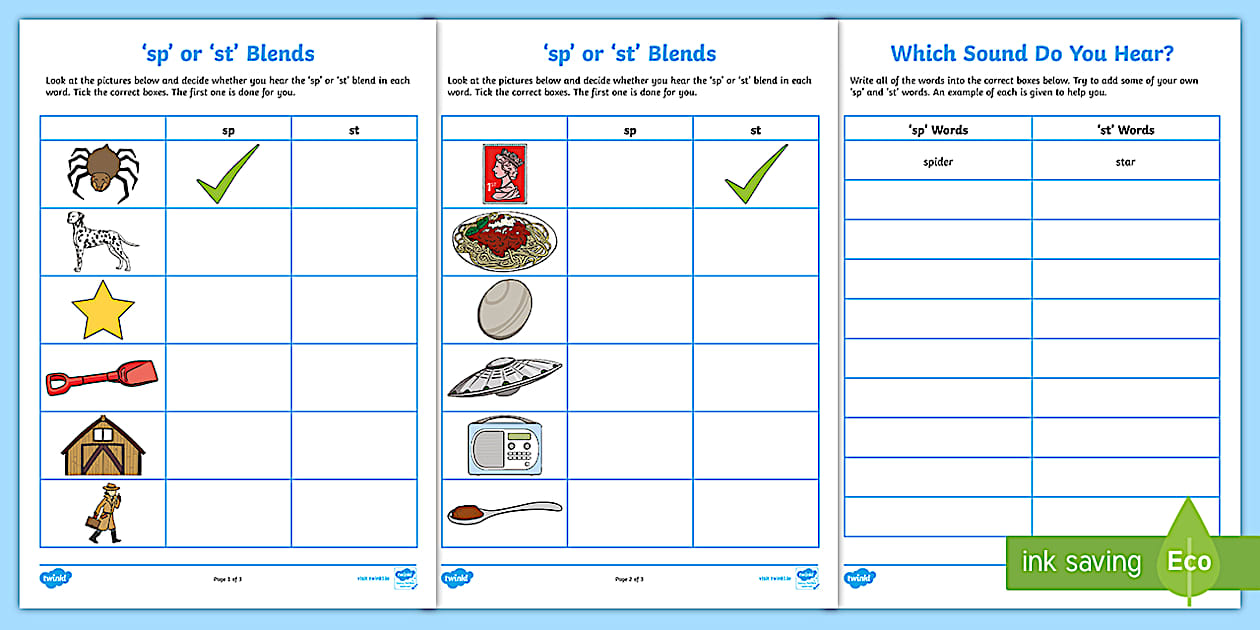 Which Sound? 'sp' and 'st' Worksheet