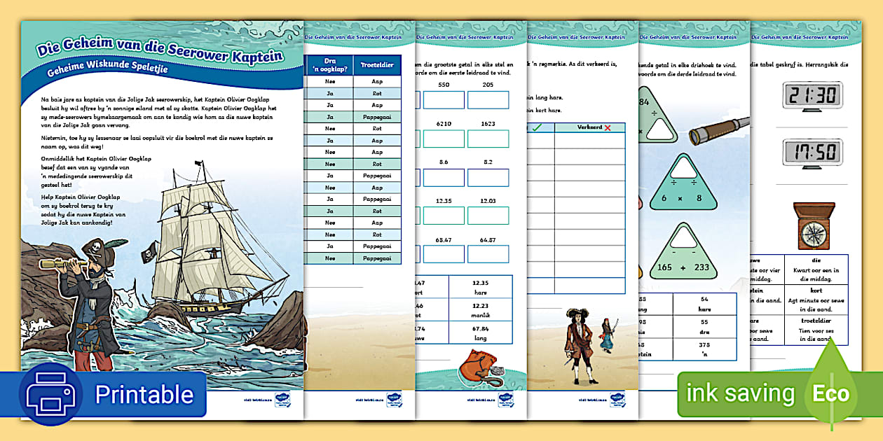 Die Geheim van die Seerower Kaptein - Geheime Wiskunde Speletjie