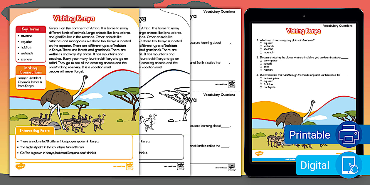 2nd Grade Kenya Facts and Vocabulary | Grade 2 | Twinkl USA