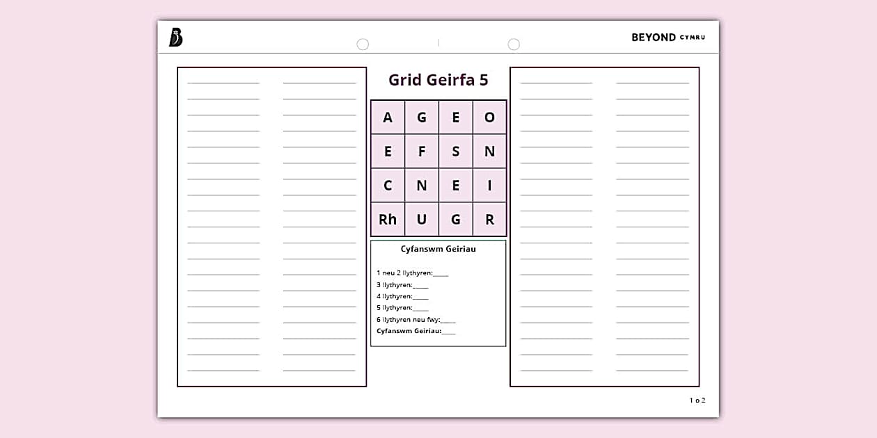 Pos Geirfa Bogl Taflen 5 (teacher made) - Twinkl