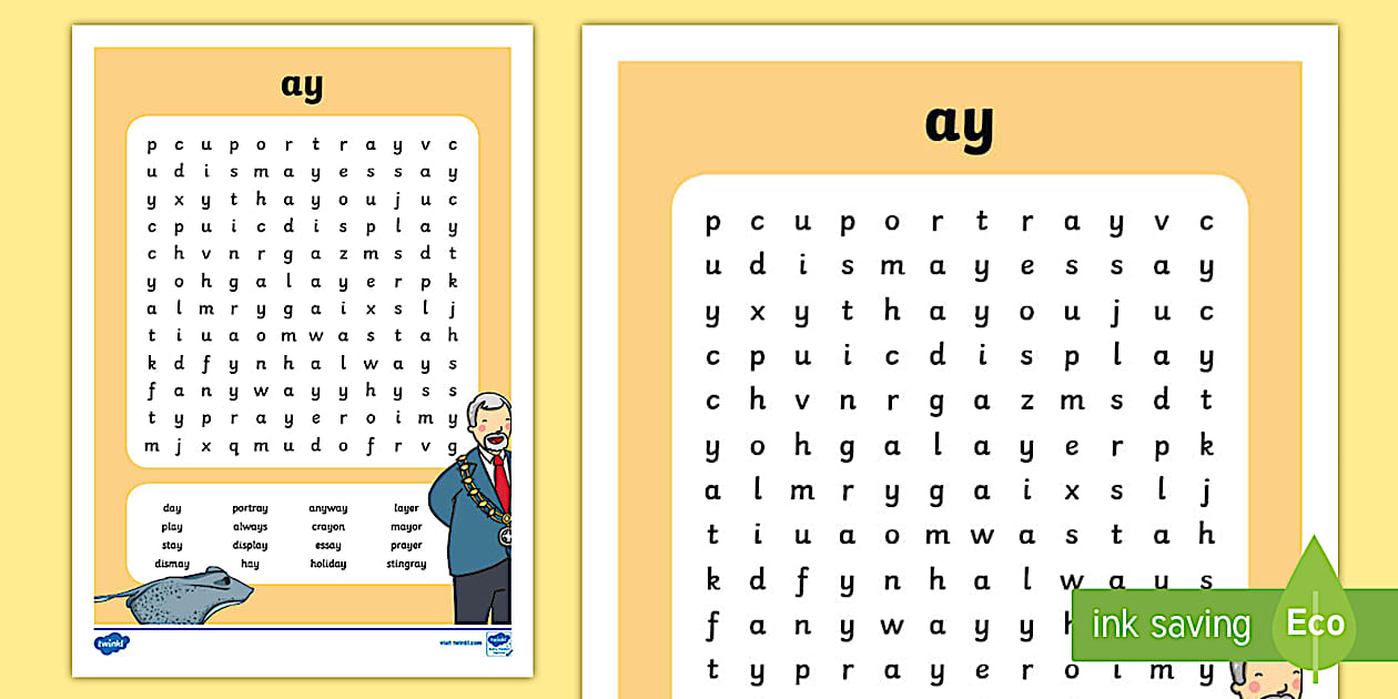 'ay' Digraph Differentiated Word Search - Twinkl