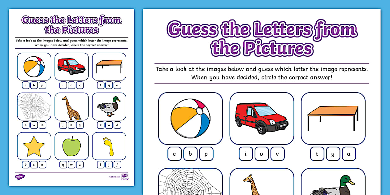 Guess the Letters from the Pictures Worksheet (teacher made)