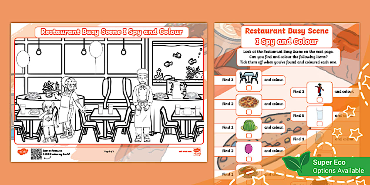 Restaurant I Spy Colouring Activity | Parents Resource