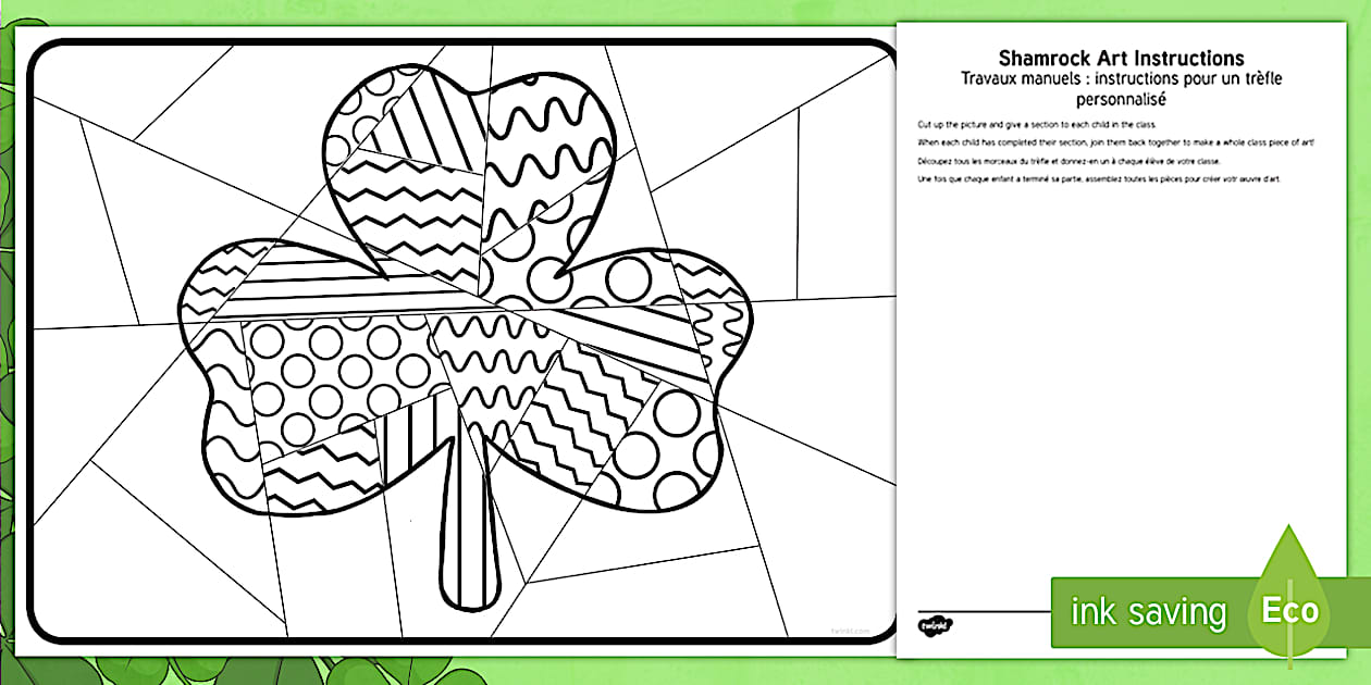 Whole Class Large Shamrock Art Worksheet English/French