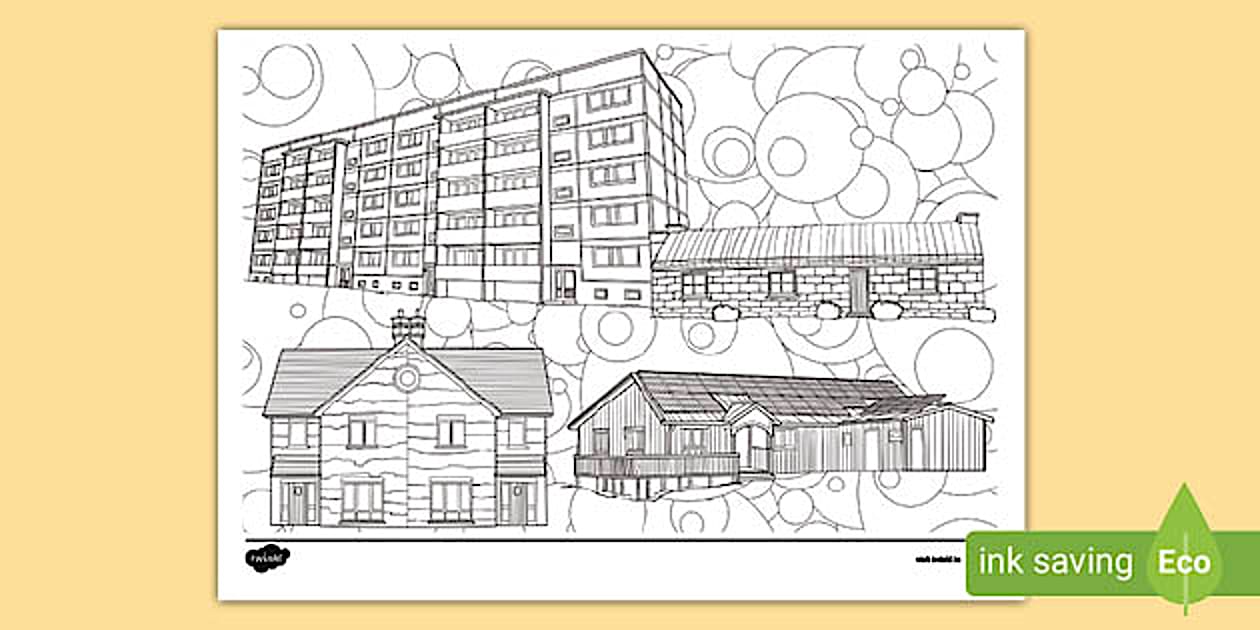 Homes Colouring Sheet (teacher made) - Twinkl