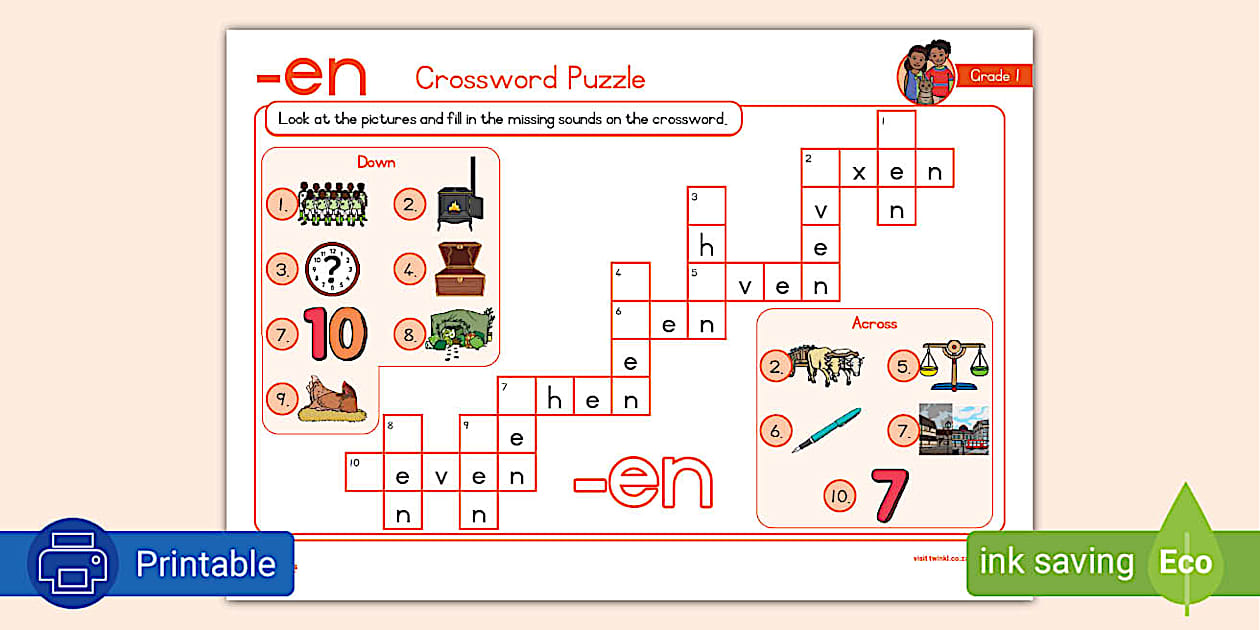 Grade 1 Phonics Crossword Puzzle -en (Teacher-Made) - Twinkl