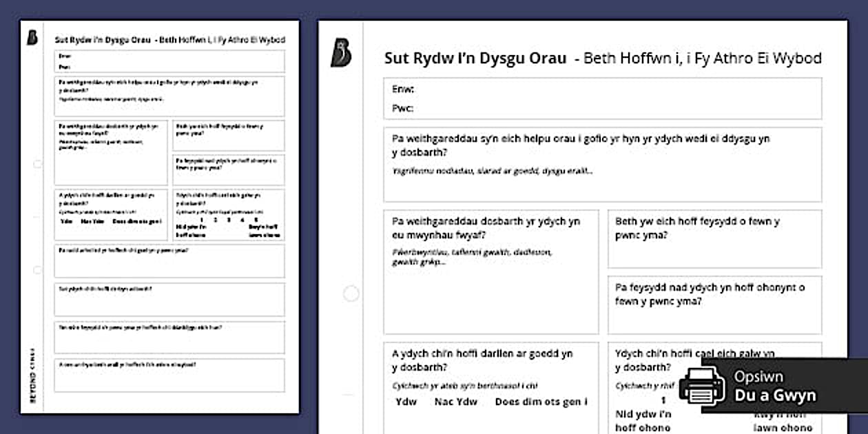 Taflen Gweithgaredd Adborth: Sut Rydw i'n Dysgu Orau