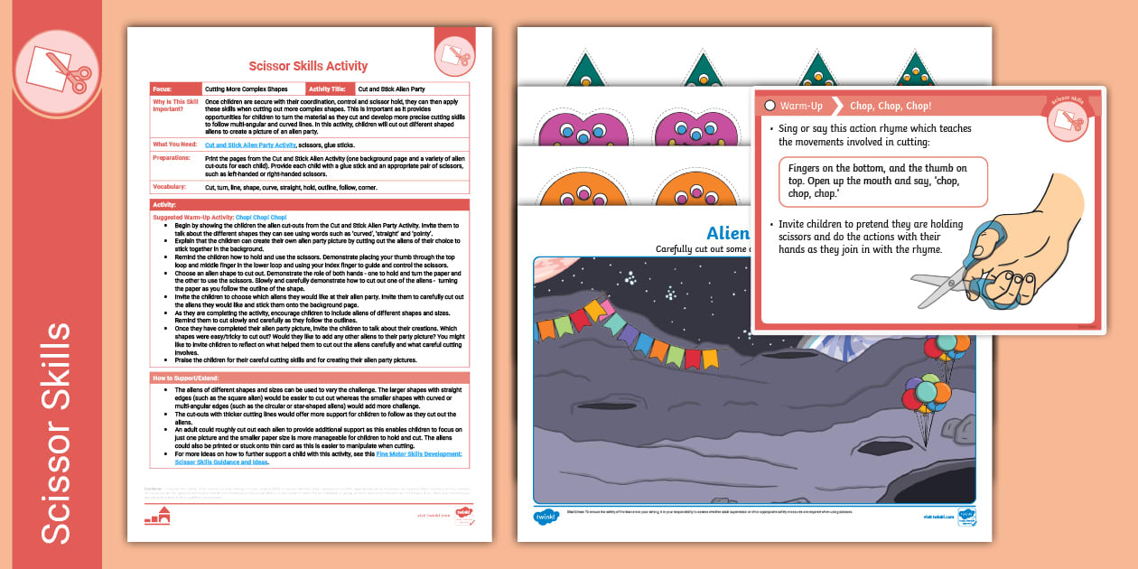 Fine Motor Skills Scissor Skills Cut and Stick Alien Party