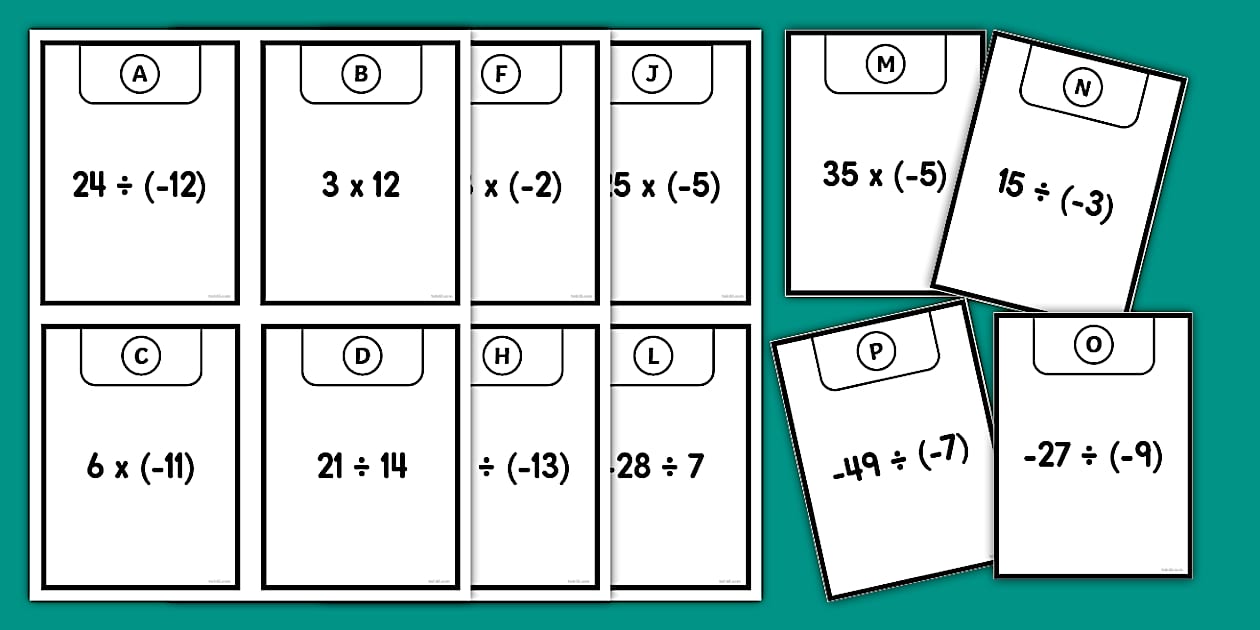 Seventh Grade Multiplying and Dividing Integers Flash Cards