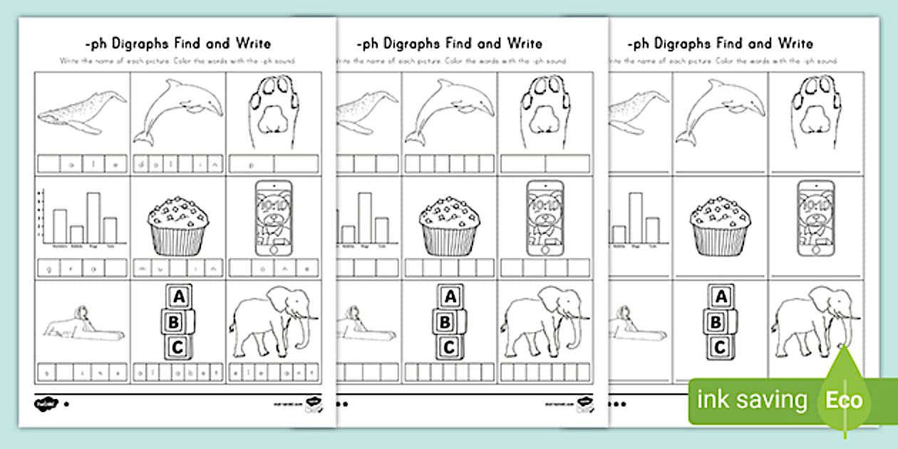 -ph Digraphs Find and Write Differentiated Activity Worksheet