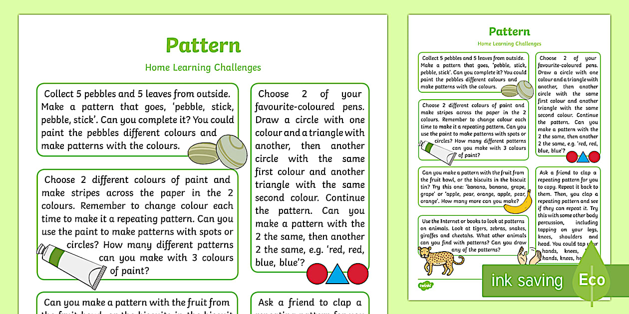 EYFS Maths: Patterns Home Learning Challenges Reception FS2