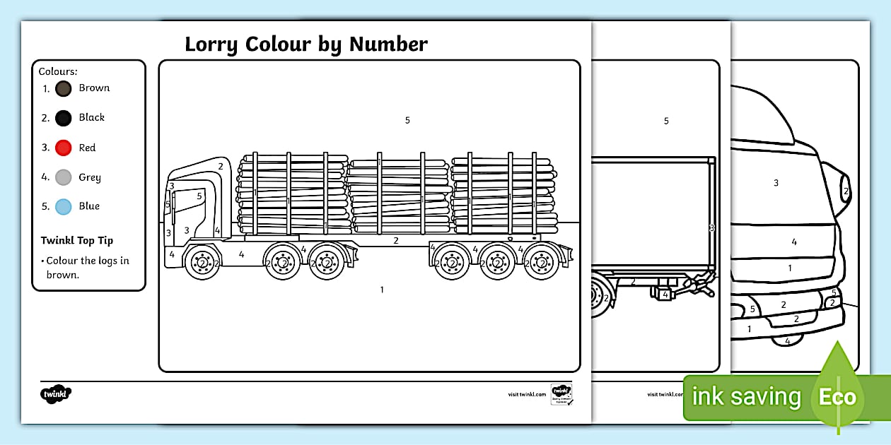 Lorry Colour-by-Number Pages | Twinkl | KS1 | Transport