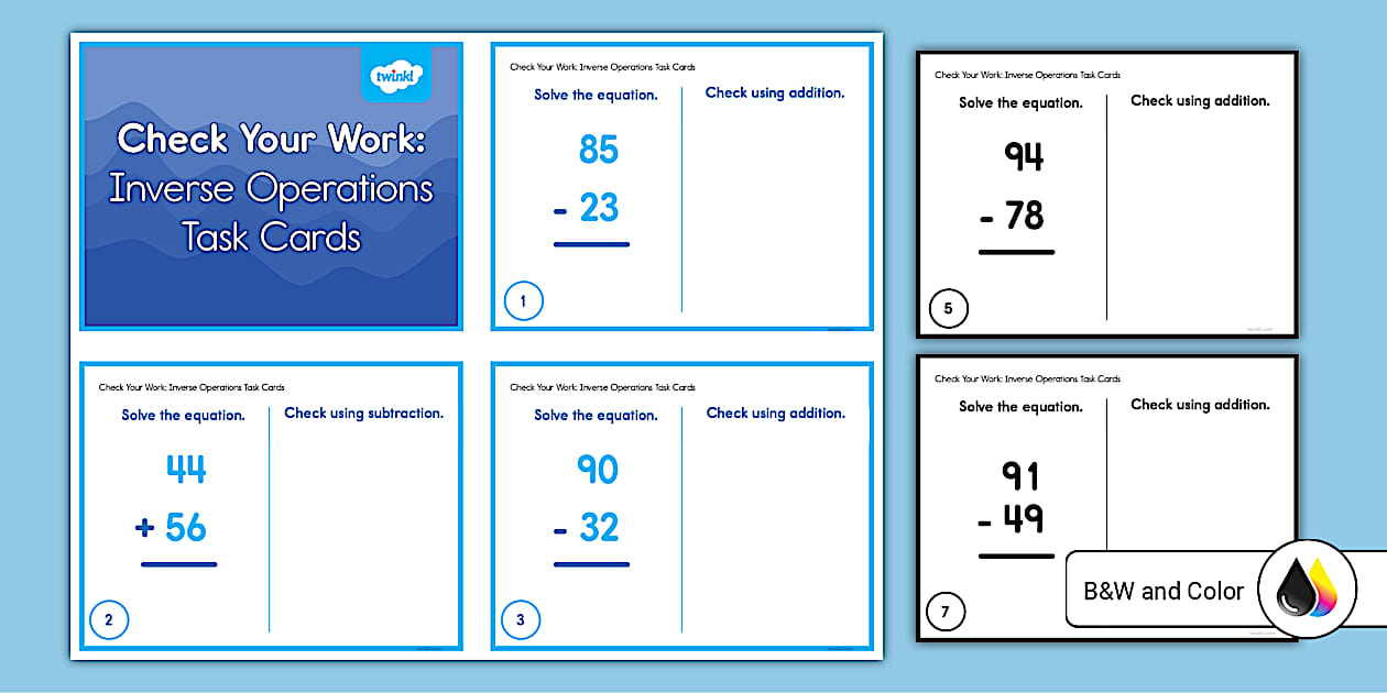 2nd Grade Inverse Operations Task Cards | Twinkl USA