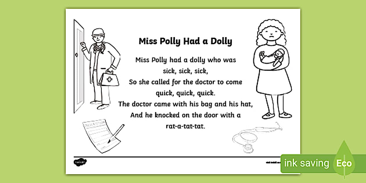 Miss Polly Had a Dolly Colouring Sheet - Twinkl