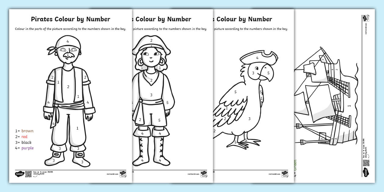 Pirates Colour by Number (teacher made) - Twinkl