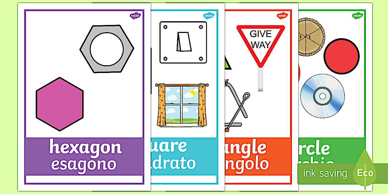 2D Shape Posters with Everyday Examples English/Italian