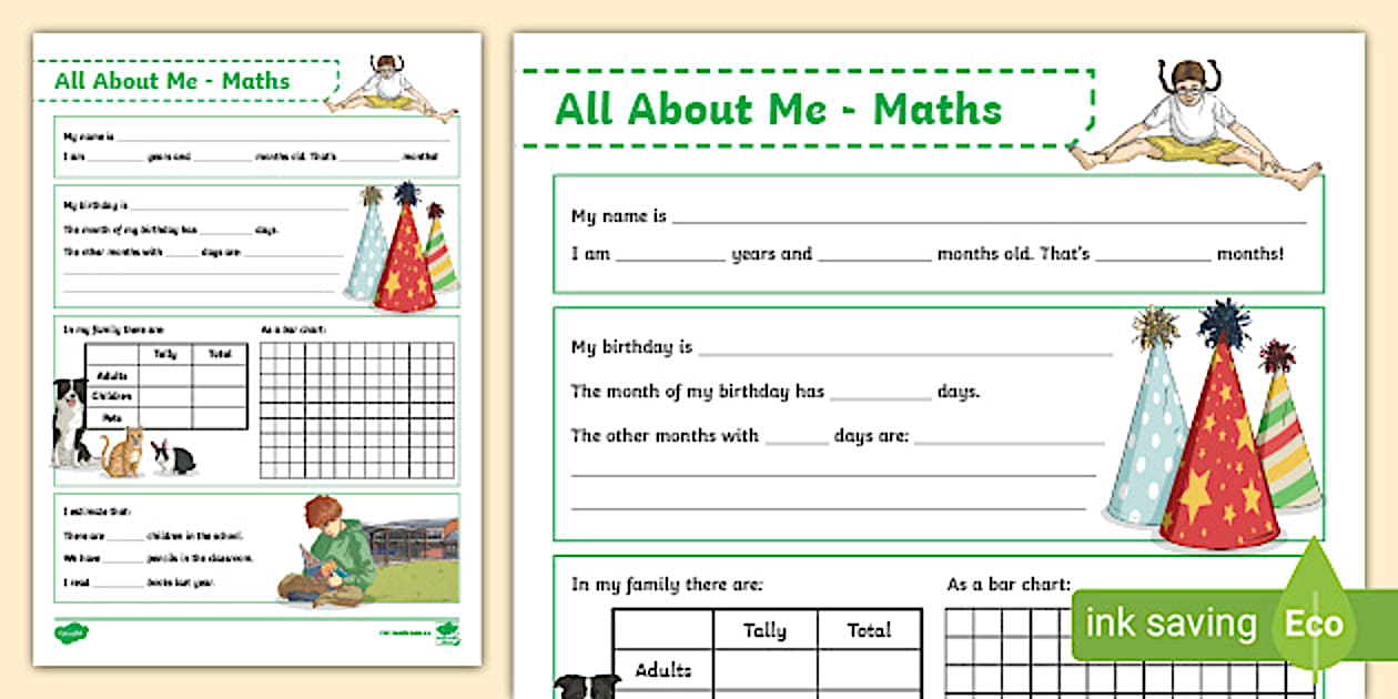All About Me Maths Display Poster Worksheet Year 3-4