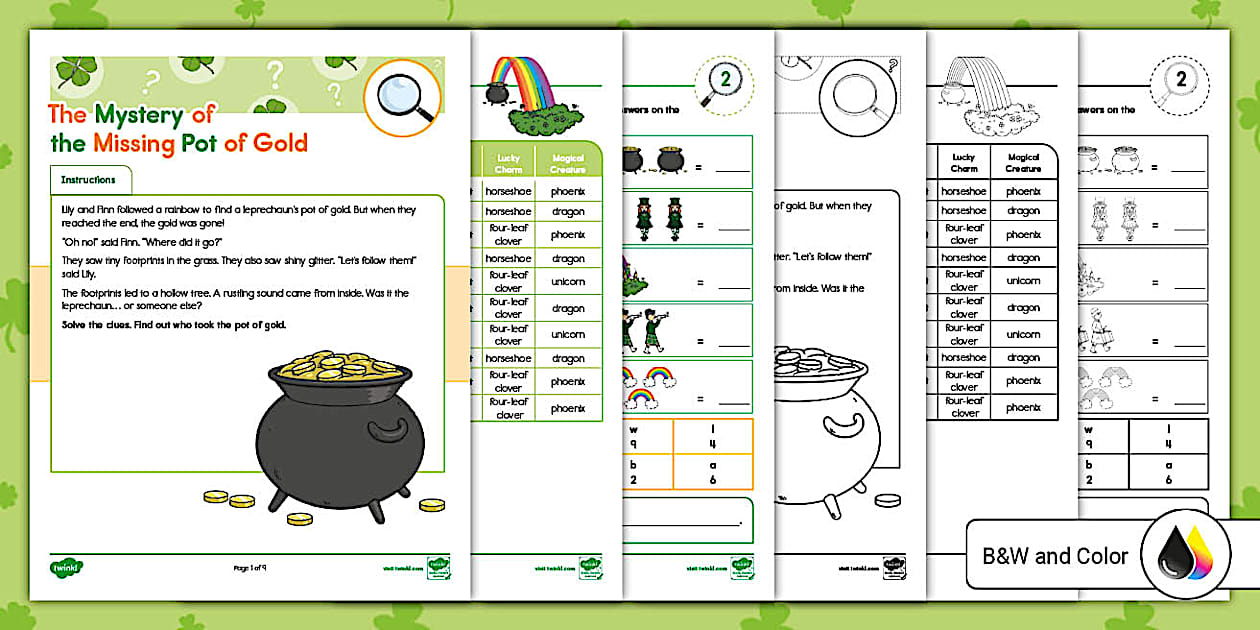 Kindergarten The Mystery of the Missing Pot of Gold Math Project